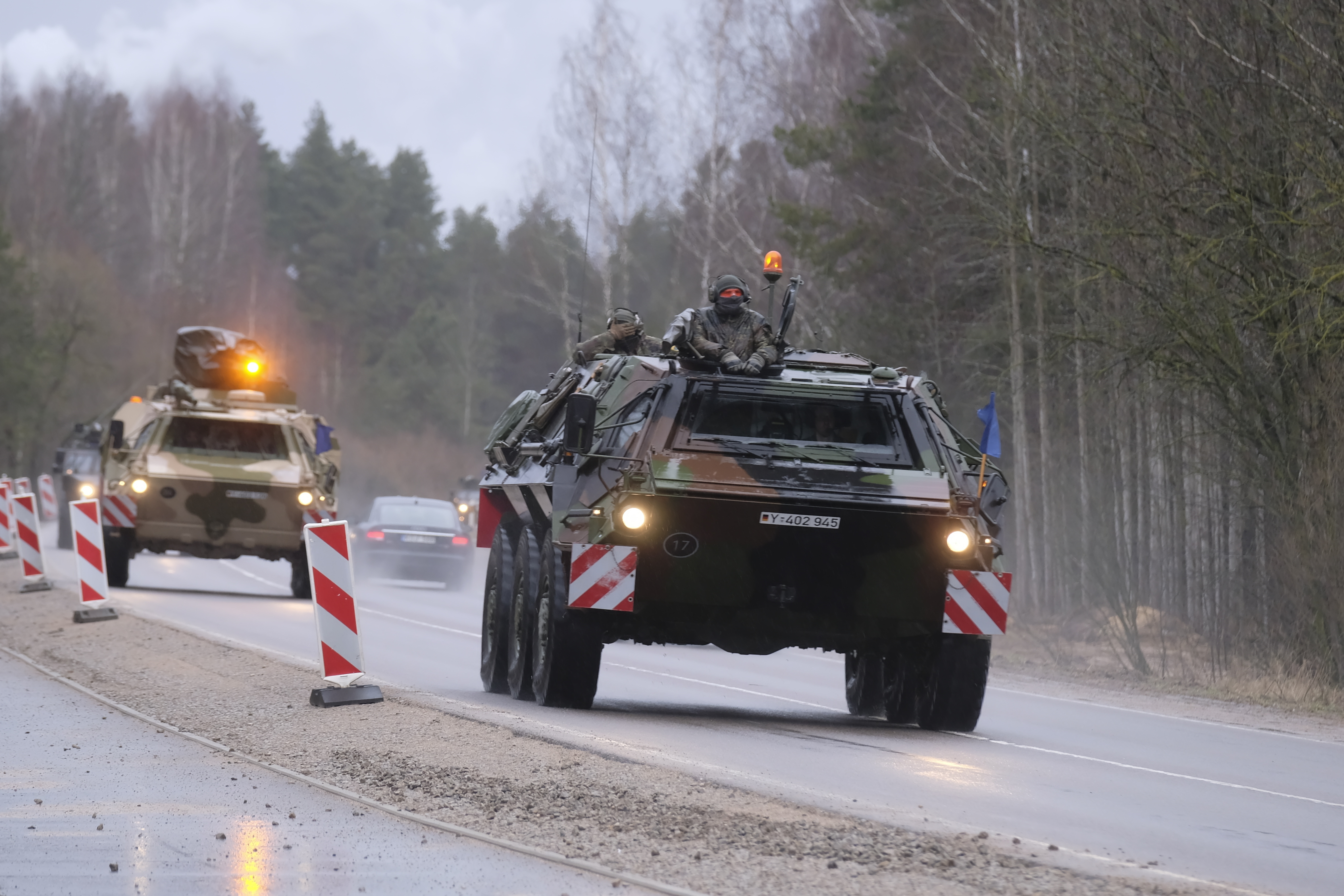 German military vehicle of the reinforcement forces arrive to Rukla ...