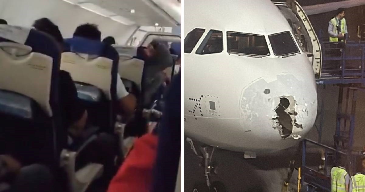 ВИДЕО: Град погоди индиски авион со 227 патници, слета со огромна дупка ...